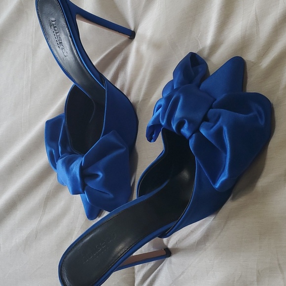 House of CB | Shoes | House Of Cb Blue Satin Mule | Poshmark